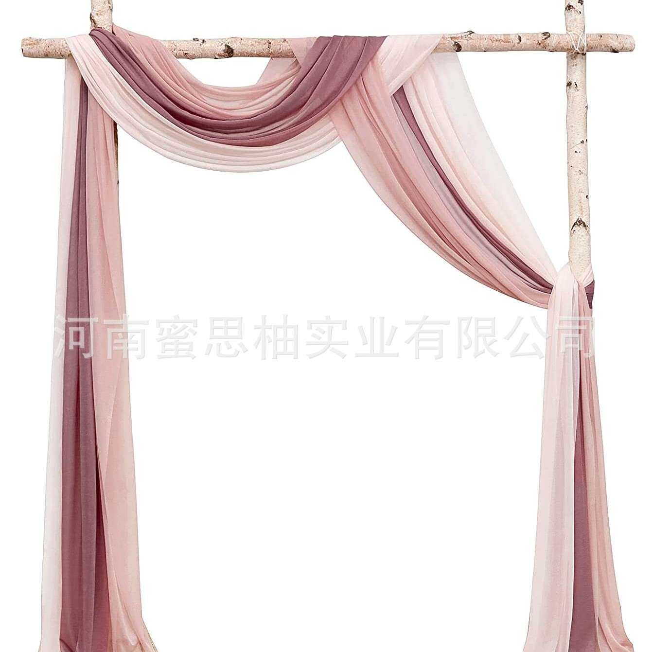跨境珍珠雪纺帷幔布艺婚礼装饰婚庆节日背景布置垂幔拱门纱幔