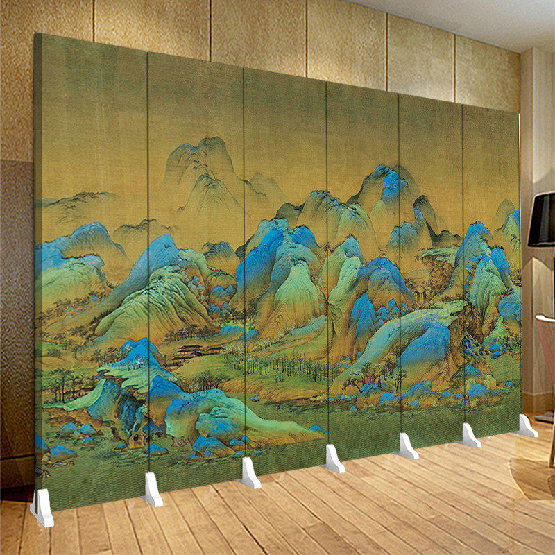 千里江山屏风隔断办公室客厅折叠移动现代新中式国画山水宋代美学