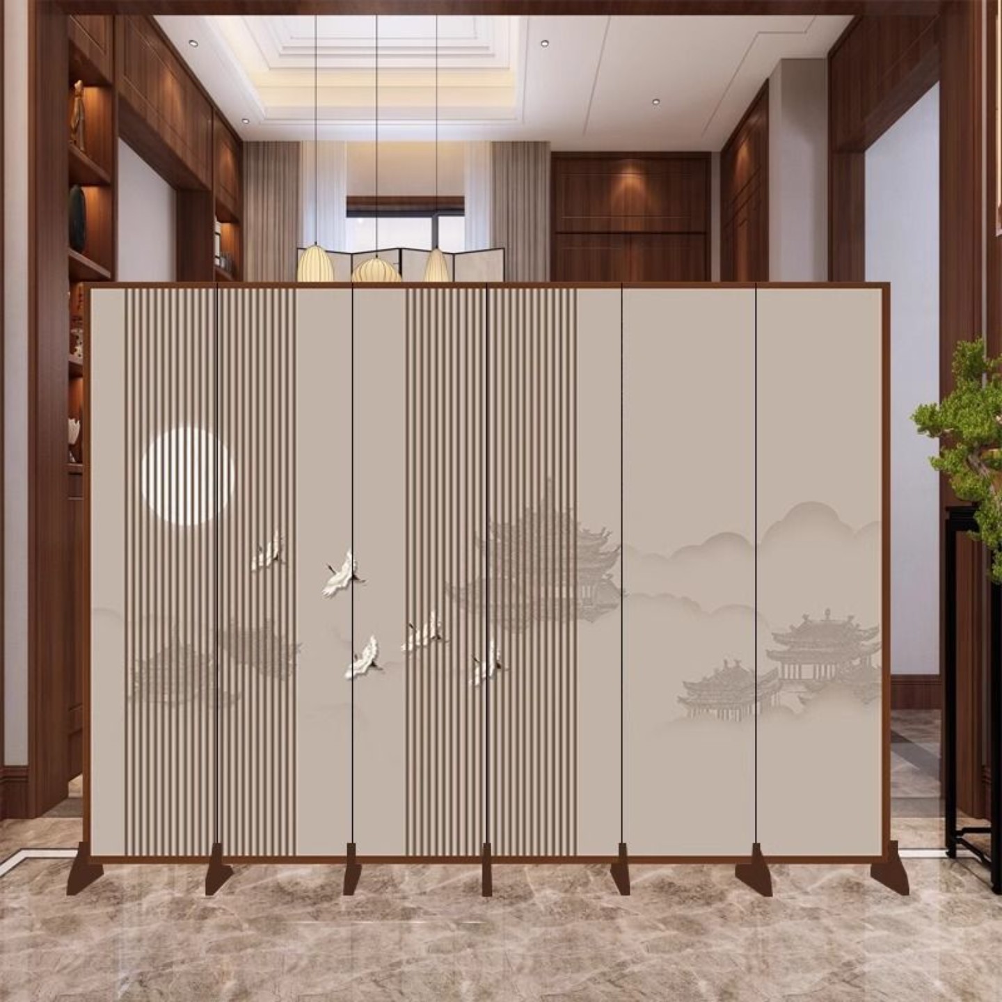 新中式屏风隔断酒店玄关背景墙房间卧室入户办公室厕所简易折叠