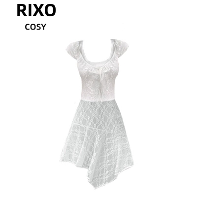 RIXO COSY白色蕾丝罩衫吊带连衣裙春夏设计感不规则收腰显瘦A字裙
