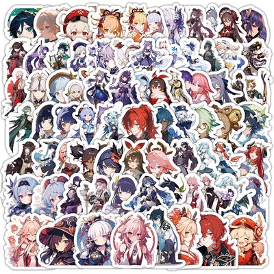 300张原神贴纸二次元爱诺芙宁娜纳西妲枫原万叶Q版装饰防水贴画