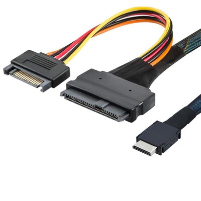 PCIE Oculink SFF 8611u 4I转U2 SAS SFF 8639+15P SATA服务器线