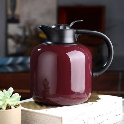 斯鲁卡保温瓶304不锈钢内胆保温壶家用暖水壶大容量复古红短粗胖