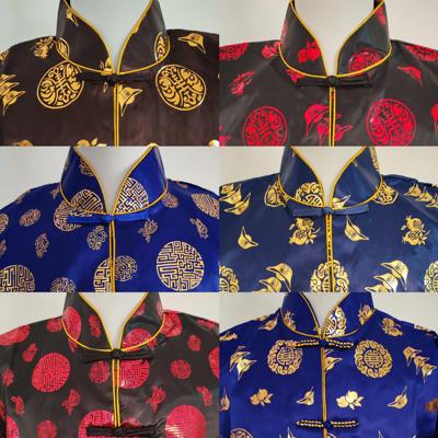 寿衣男款罩衣罩裤套装唐装殡葬用品老人冲喜寿衣丝绸烫金男款