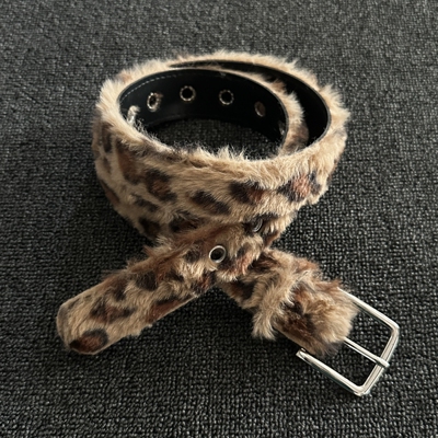 Soul Mates棕色毛绒豹纹腰带y2k时尚复古单品设计感金属针扣皮带