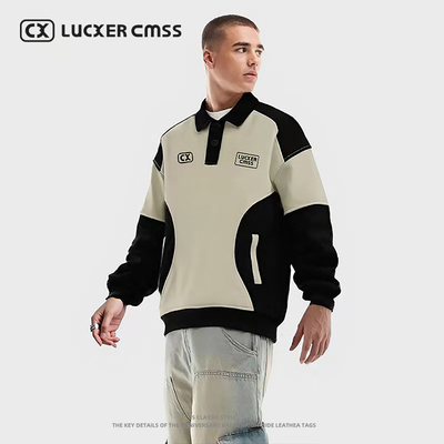 LUKER CMSS高街潮牌休闲百搭翻领卫衣