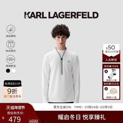 KARL LAGERFELD徽章钉珠长袖T恤早秋新品卡尔拉格斐老佛爷男装