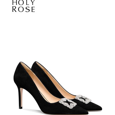 Holy Rohse黑色空气棉高跟鞋女夏季细跟职业女鞋上班法式百搭单鞋