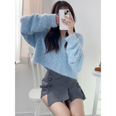 【日本代购】GRL羽毛混纺针织上衣宽松V领显瘦舒适百搭伸缩