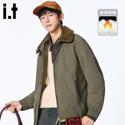 itizzue美式毛领棉服翻领外套男