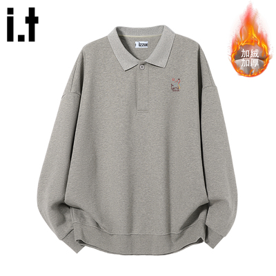 itizzue情侣卫衣男士翻领polo衫冬季美式重磅长袖T恤2025年新款4P