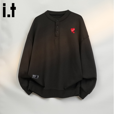 itizzue新款美式打底T恤2025秋季圆领纯棉透气长袖卫衣男女上衣4P