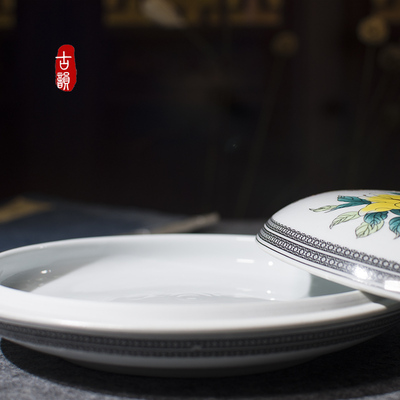 景德镇特大号陶瓷印泥盒20cm超大印泥瓷缸大复古印章盒子文房篆刻