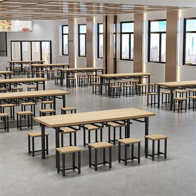 公司员工食堂餐桌椅实木4人6人学校学生K工厂职工机关单位挂凳餐