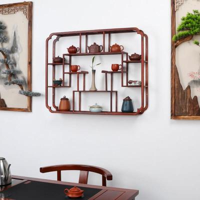 花梨木壁挂博古架茶壶茶杯收纳架实木中式多宝阁置物架紫砂壶架子