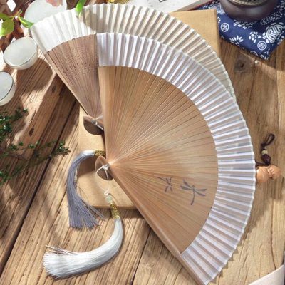 扇子古风纯色素色女式喷绘蜻蜓折扇7寸空白复古新中式折叠扇夏季