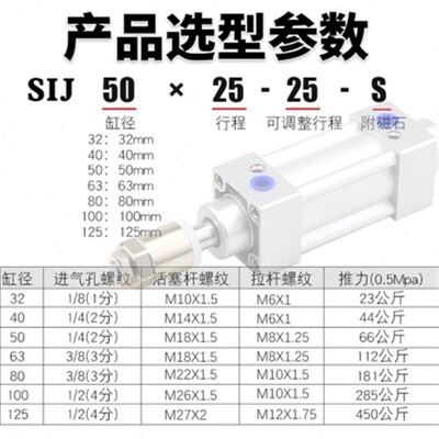 X1 亚德客25-50J-IX15040S25SS030X10510S- 50 40X7XX可调气缸25
