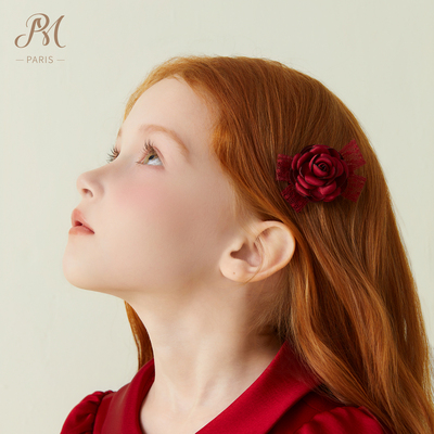 小雏菊PM童装红色玫瑰蕾丝发夹