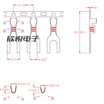 4.2叉形连绕端子Y型U型连带插片0.4厚度 4000/盘接插件插型横连