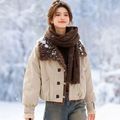 美拉德毛领羽绒服女短款时尚洋气