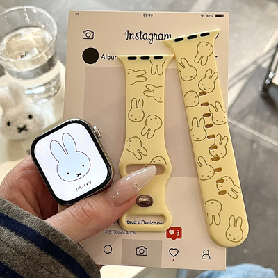 卡通米菲兔适用苹果手表表带iwatchs11/10/9硅胶Apple/Ultra黄SE