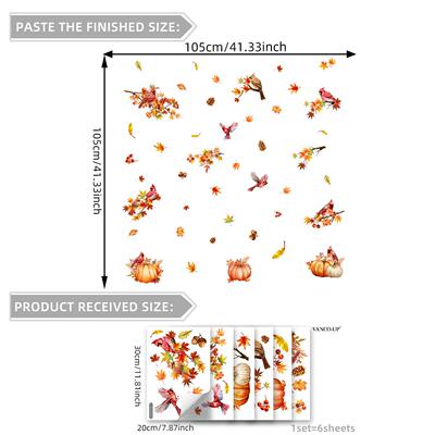D16534创意手绘枫叶南瓜红色鸟窗贴静电贴客厅卧室家居装饰玻璃贴