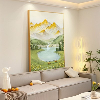 金山富水客厅装饰画现代奶油风沙发背景竖挂画手绘油画风景