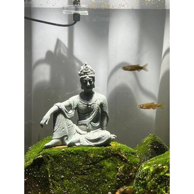 鱼缸造景水月观音禅意人物山水石头流水微景观假山盆景小摆件