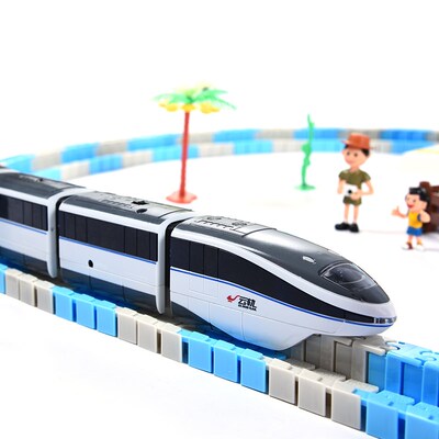 百变轨道巴士车充电语音报站手势感应地铁云轨益智拼搭车装