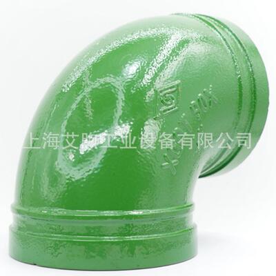 透平机装置-空调水循环管道DN100-114.3绿色内外涂塑沟槽90度弯头