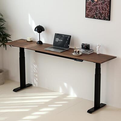 实木电动升降小尺寸窄4c超m吧台沙0发桌后长WDH条黑胡桃木书桌可