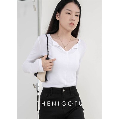 DOROTHY丨V领软薄修身款美雅碧打底衫女内搭秋衣小众百搭长袖上衣