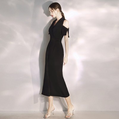 晚礼服女2024新款宴会黑色轻奢小众高端高级感主持人裤装连体裤裙