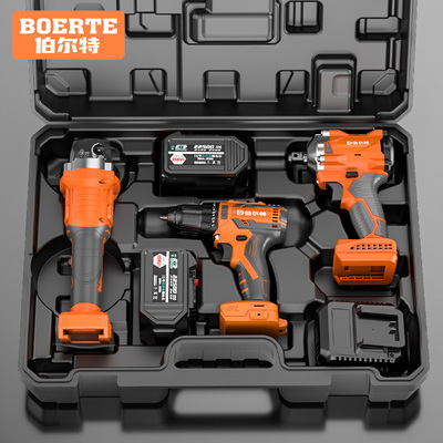 伯尔特三件套15节电池无刷锂电电钻充电款角磨机电钻扳手电筒池通