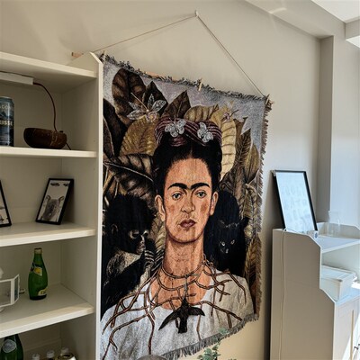 墨西哥画家弗里达卡罗Frida Kahlo 猴子与自画像 挂毯沙发毯