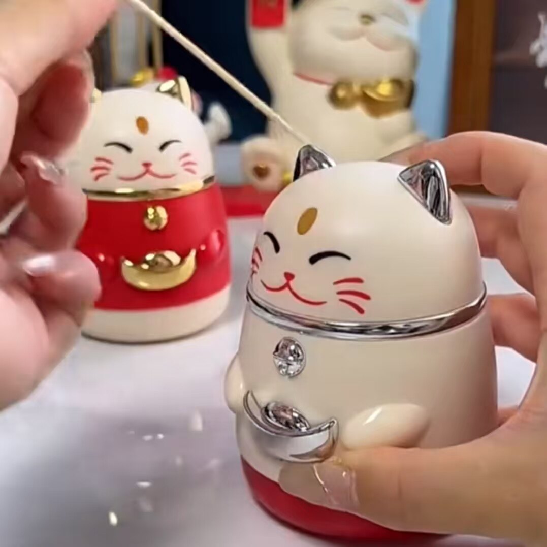 招财猫牙签筒家用按压出签可爱卡通创意摆件牙签盒轻奢高级高颜值