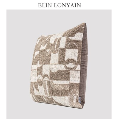 L LON现代浅咖色羊毛混纺肌理图案靠垫抱枕样板房方枕