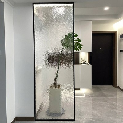 卫生间半墙超白银波纹石头纹钢化艺术玻璃隔断屏风浴室洗手台干区