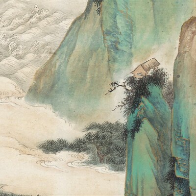 祁昆金碧青绿山水纸本国画办公客厅装饰画芯高清宣纸微喷打印复制