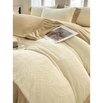 件轻奢A11013\/4类加厚雕花牛绒四秋冬季珊瑚绒床单被套保暖床套