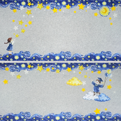 梵高星空蓝色系教室文化墙贴