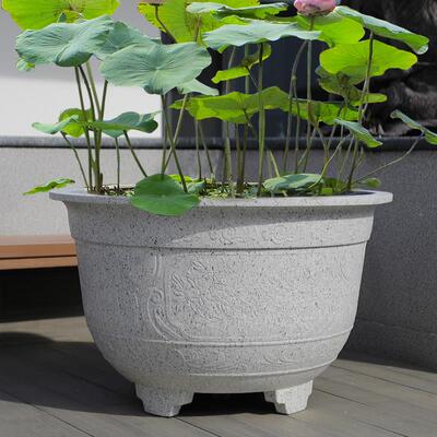 户专外花园型用仿石纹理圆形花盆大号果大树铁树种植荷花TEJ睡莲