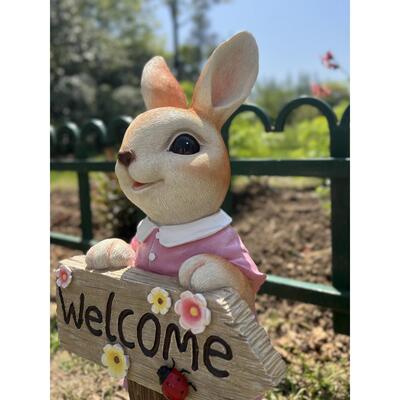 卡通兔子迎欢迎牌外花儿园户创意阳台宾摆件幼NUT园庭院可爱装饰