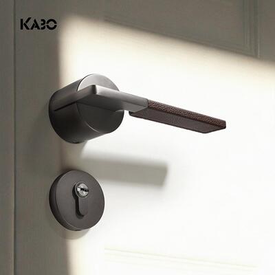 德国ABO革门锁室内皮室卧门把手黑灰色北欧静音磁吸K后现代房门锁