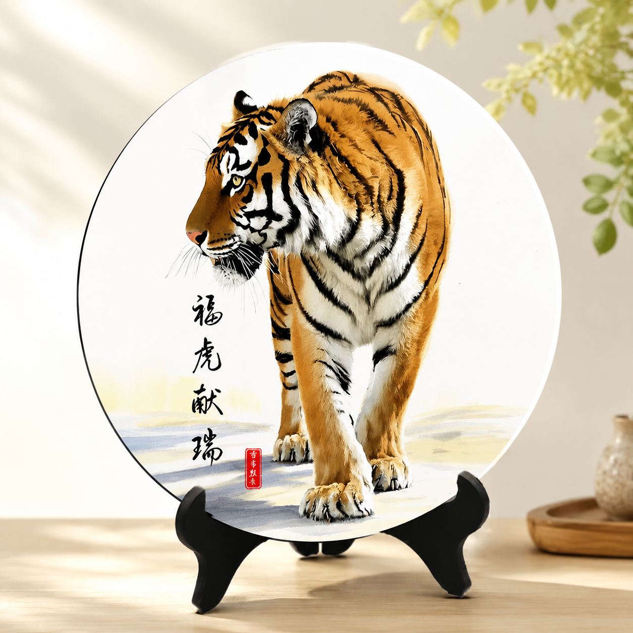 福虎献瑞新中式装饰摆件客厅玄关办公桌招财镇宅家居工艺品