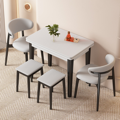 岩板折叠餐桌椅小户型实木多功能伸缩省空间现代长方形