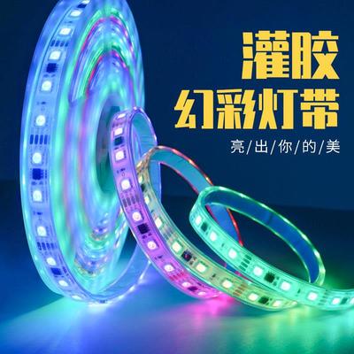 灌胶幻彩防水led全彩灯带可编程户外流水跑马室外rgb麦爵士ws2811