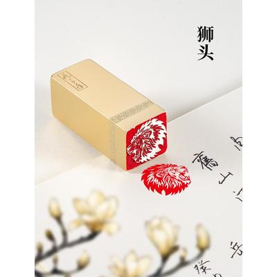 狮头2.5×2.5×6cm白文金石篆刻铜制佛印闲章实心黄铜印章 仿古铜