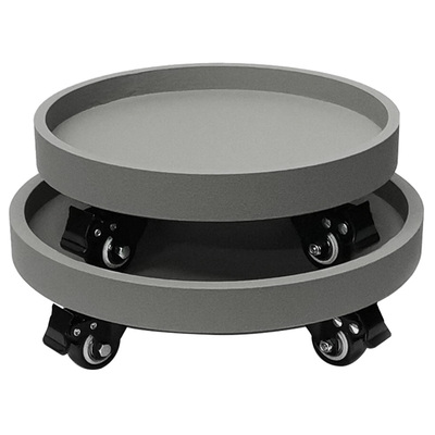 仿水泥色PP橡胶带轮接水托盘圆形花盆排水移动底座万向轮底托带刹