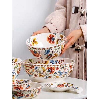 欧美法式沙拉碗圆形家用汤碗创意大盆水果碗小清新花碗